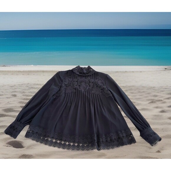 Ted Baker | Tops | Ted Baker Cailley High Neck Lace Lined Top Dark Blue ...